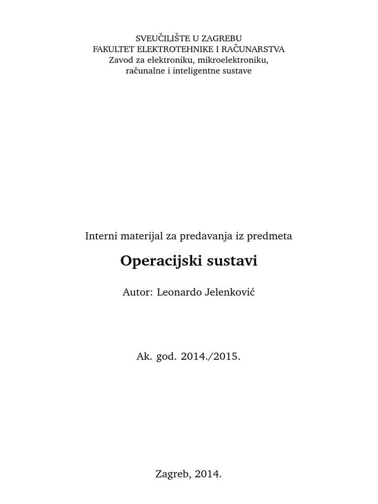 OS Operacijski Sustavi - Skripta Prof. Jelenkovic 2014-15 | PDF