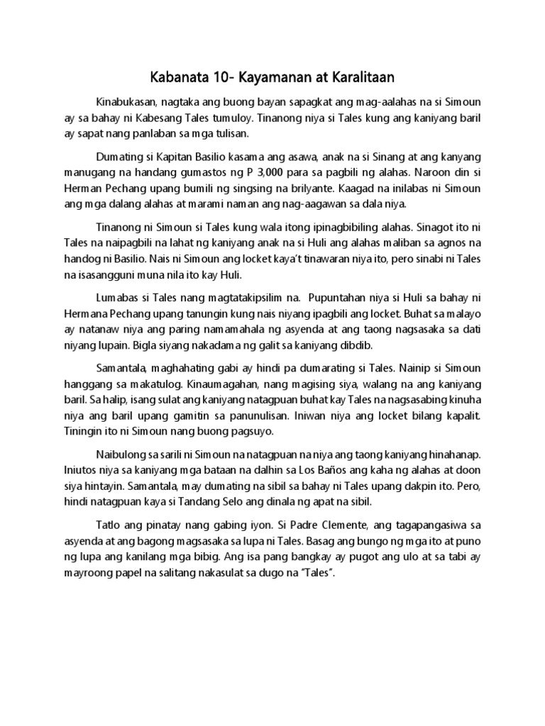 Kabanata 10. Kayamanan at Karalitaan | PDF