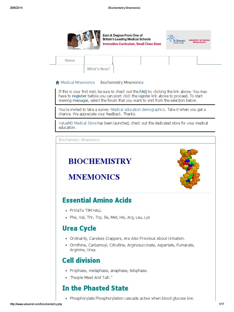 Biochemistry Mnemonics PDF | PDF