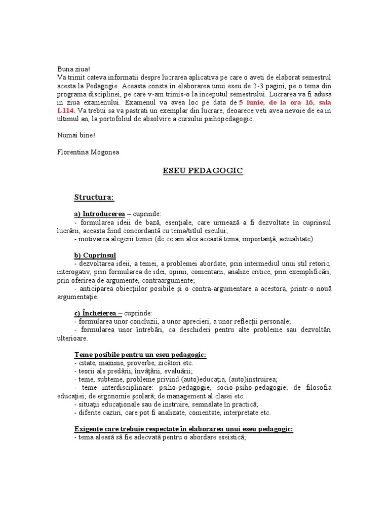 Structura - Eseu - Pedagogic | PDF