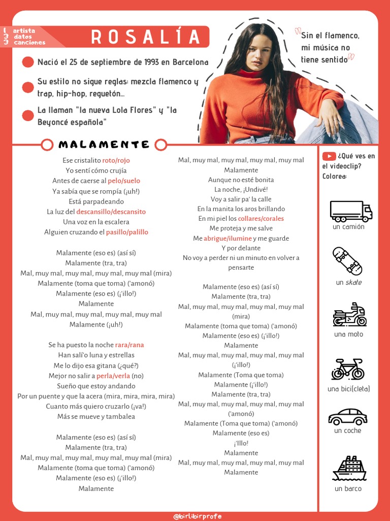 Rosalía Canciones para ELE A1-A2 | PDF