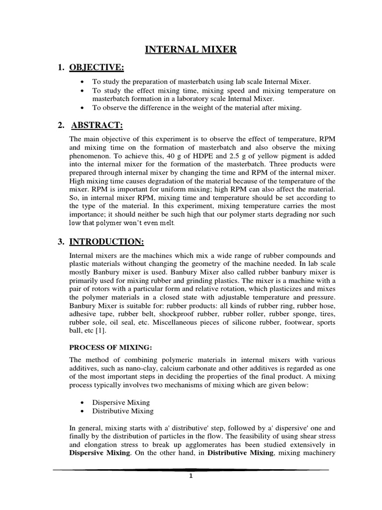 Internal Mixer Desin Lab Ex 1 | PDF