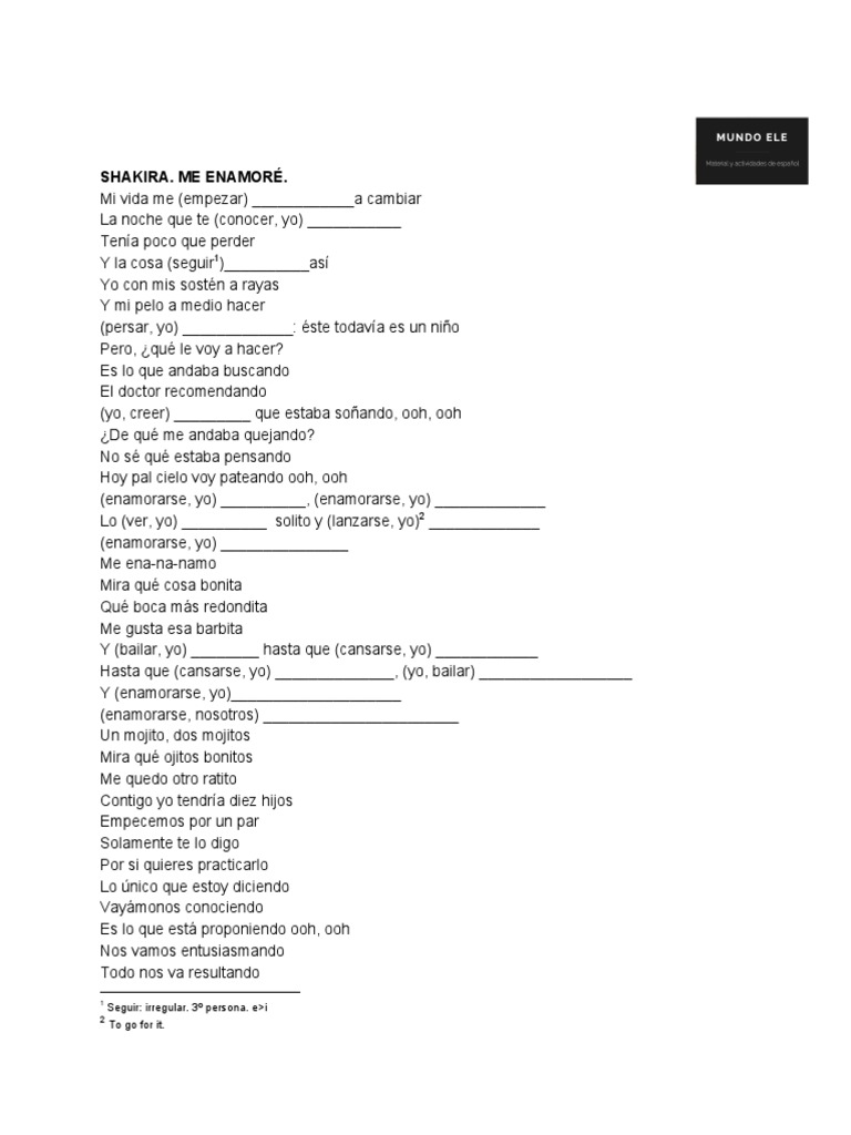Me Enamoré - Shakira | PDF