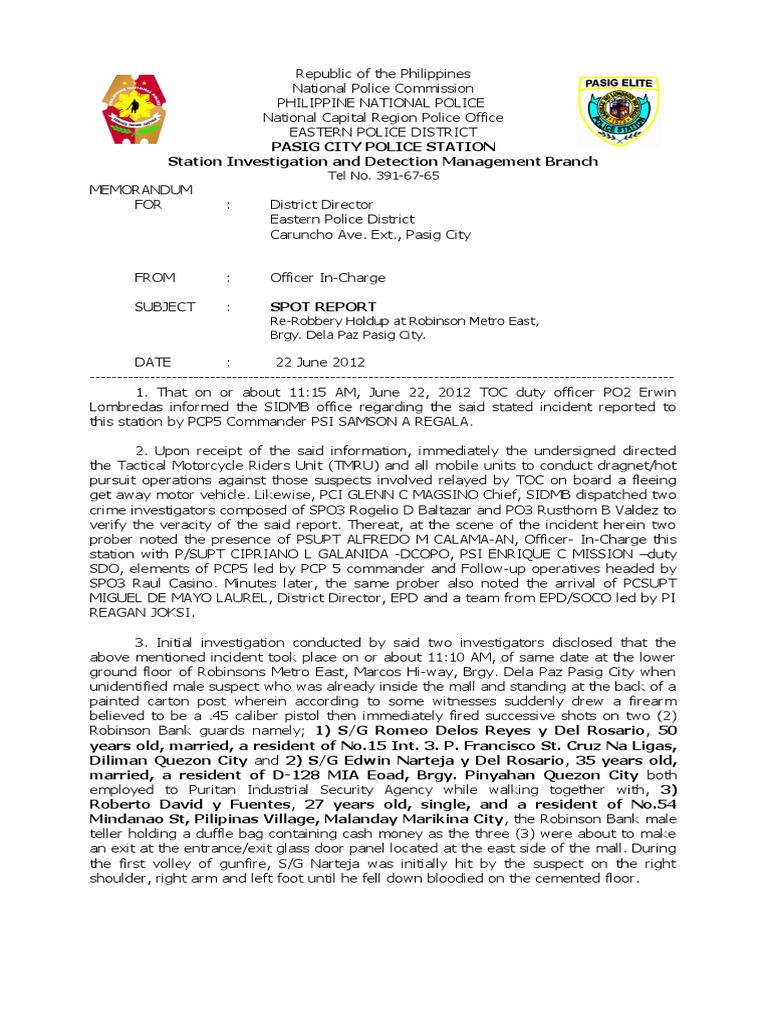 Security Guard Spot Report: Robbery Incident | PDF