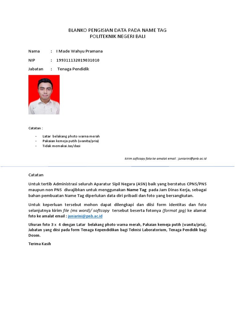 Panduan Pengisian Name Tag ASN | PDF
