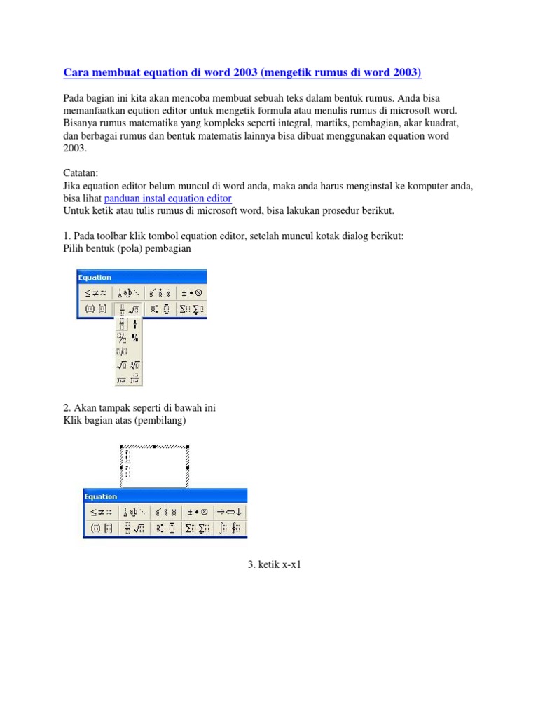Cara Membuat Equation Di Word 2003 | PDF