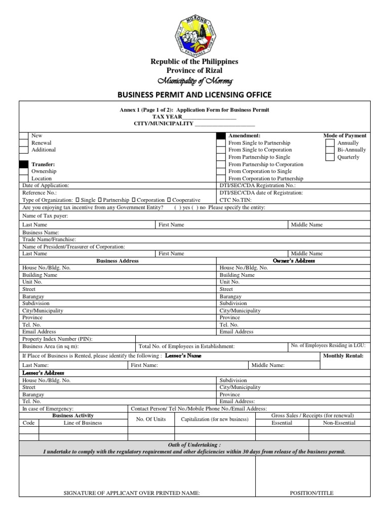 Business Permit Application Form | PDF