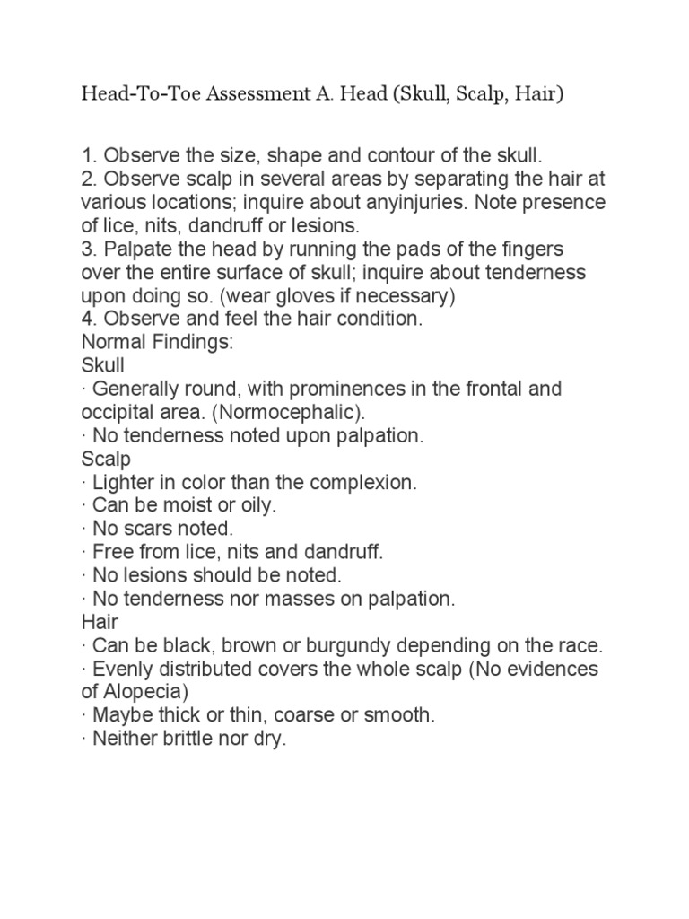 Head-To-Toe Assessment A. Head (Skull, Scalp, Hair) | PDF | Heart Valve ...