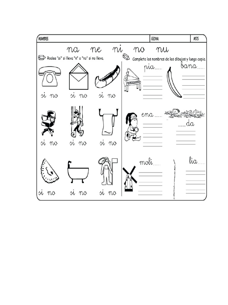 Fichas Lectoescritura Silabas Na Ne Ni No Nu | PDF