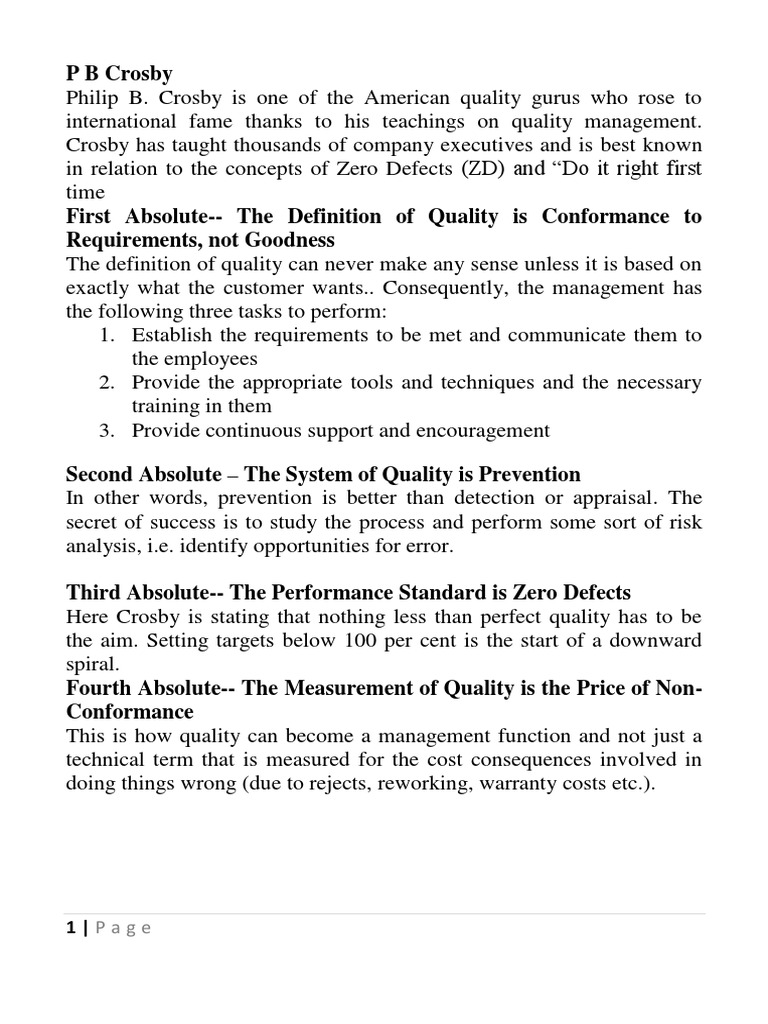 Crosby's Philosophy For Quality Improvement | PDF