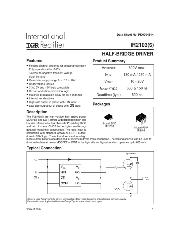 Ir2103 Gate Driver Datasheet PDF | PDF