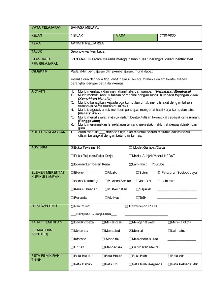 RPH Kump 6 Kemahiran Menulis | PDF