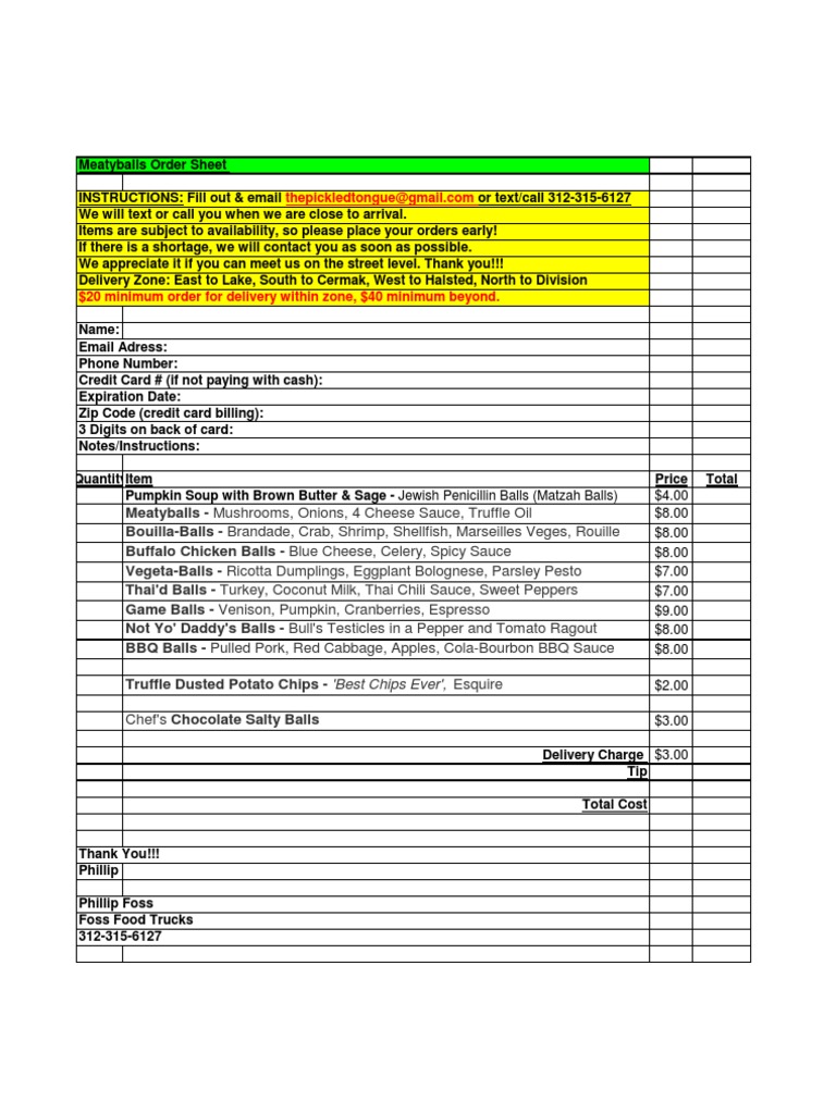 Menu&Delivery Worksheet | PDF