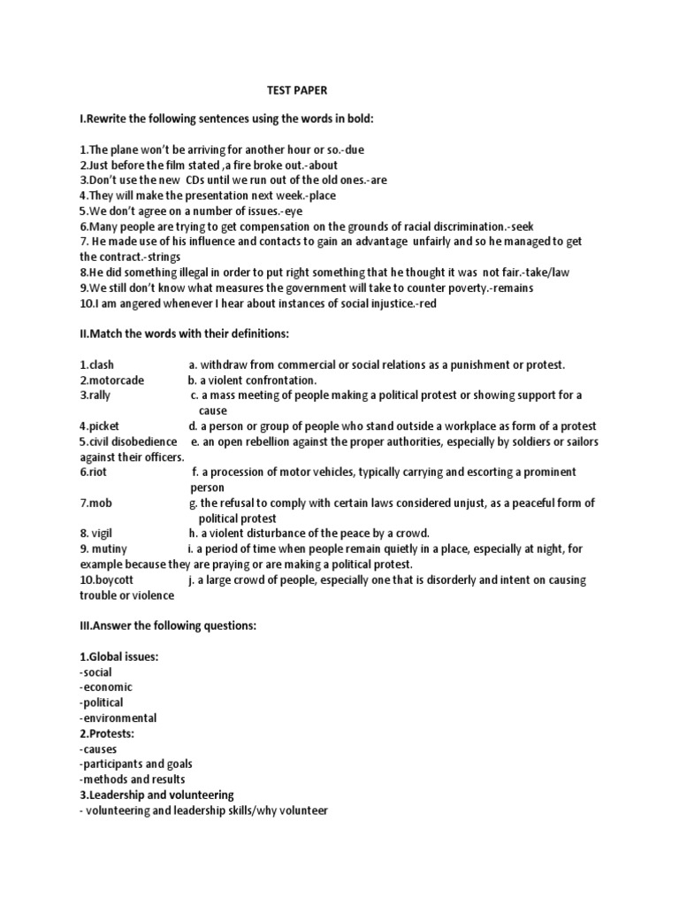 Test Paper, Upstream Proficiency, Unit 8 | PDF