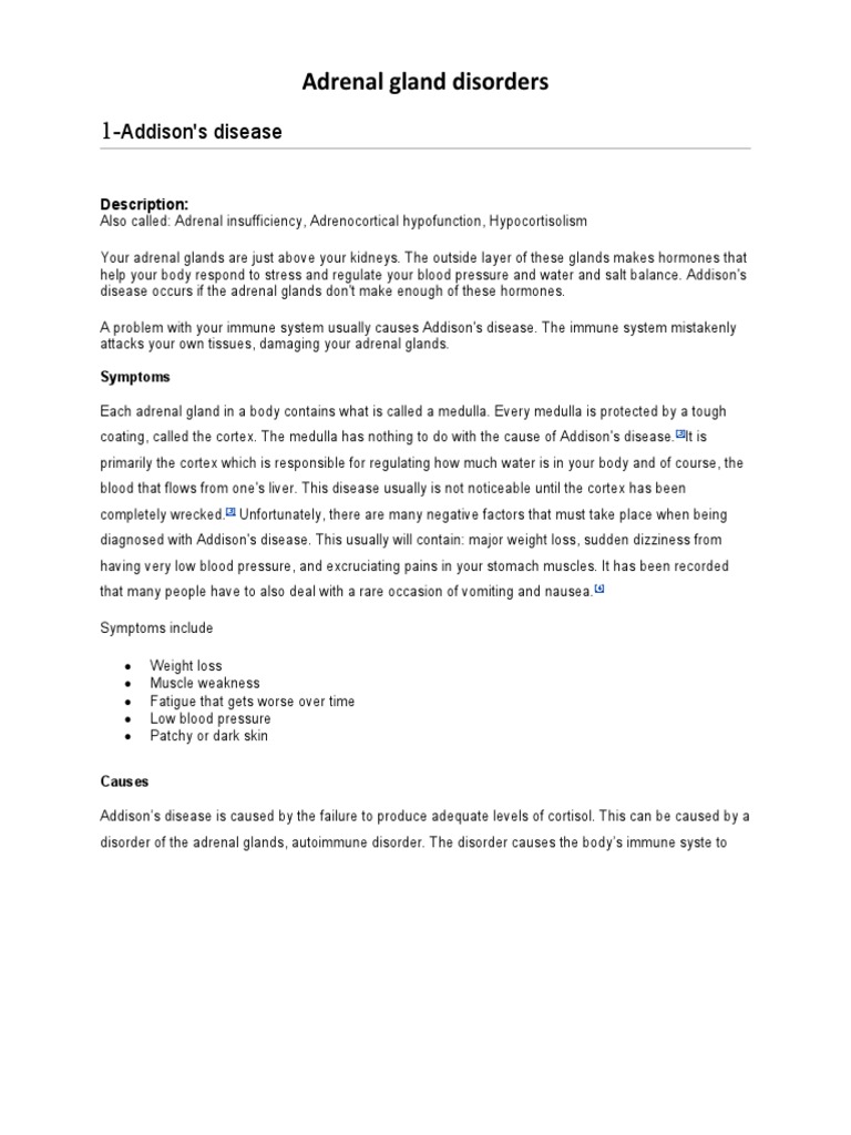 Adrenal Gland Disorders: Addison's Disease | PDF | Adrenal Gland ...