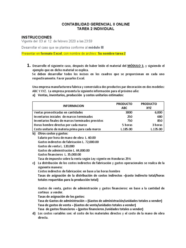 Tarea-2-Individual-Primer-Parcial Contabilidad Gerencial | PDF