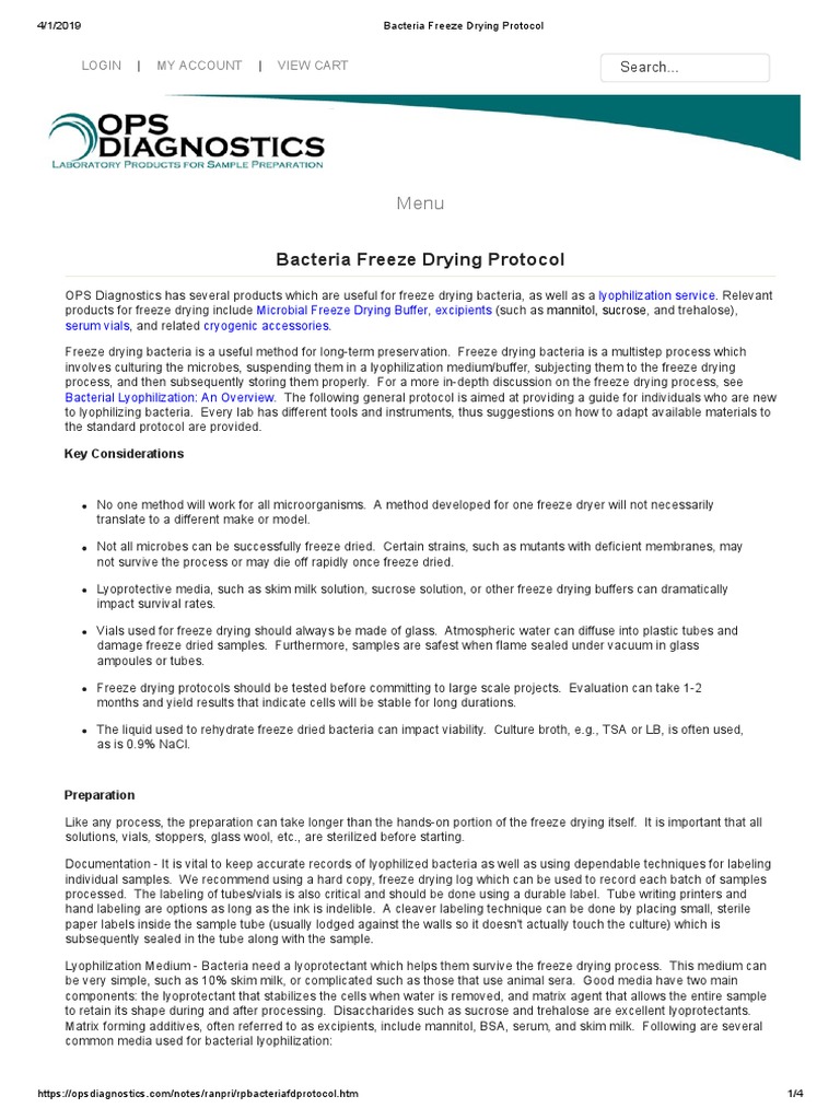 Bacteria Freeze Drying Protocol Guide | PDF