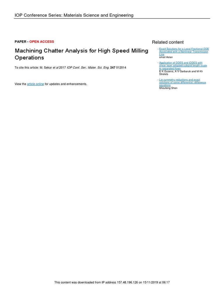 Machining Chatter Analysis For HSM Operations | PDF
