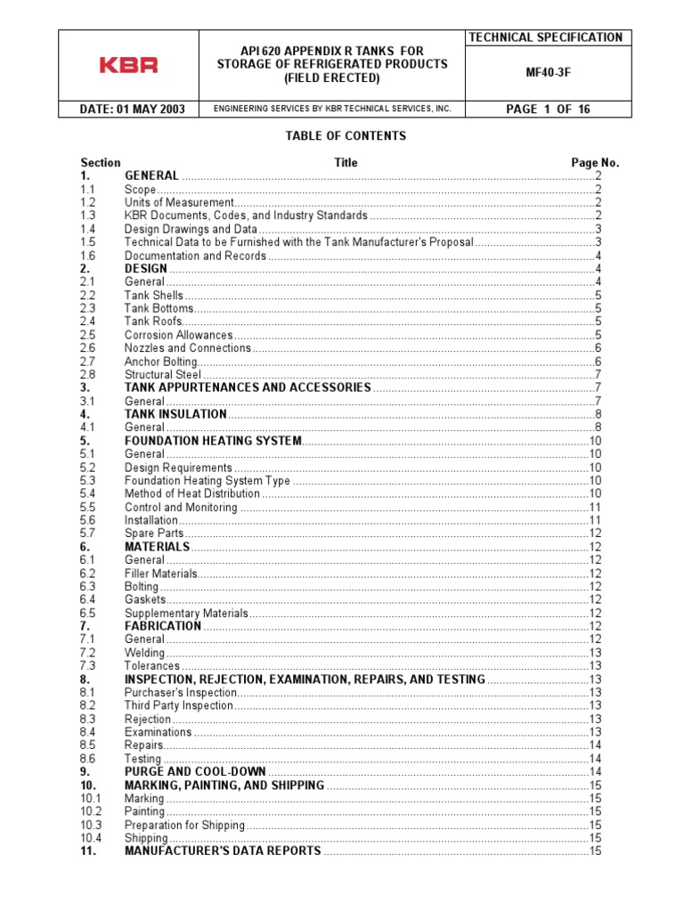 API 620 Appendix R Tanks For Storage of Refrigerated Product PDF | PDF