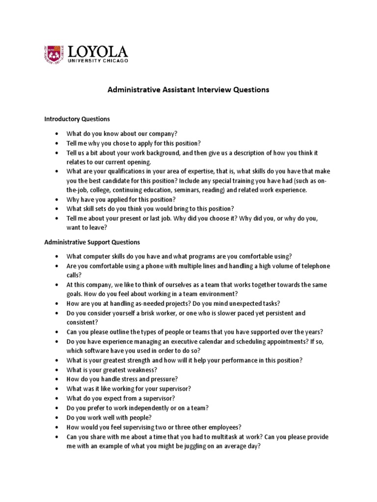 Administrative Assistant Interview Questions | PDF