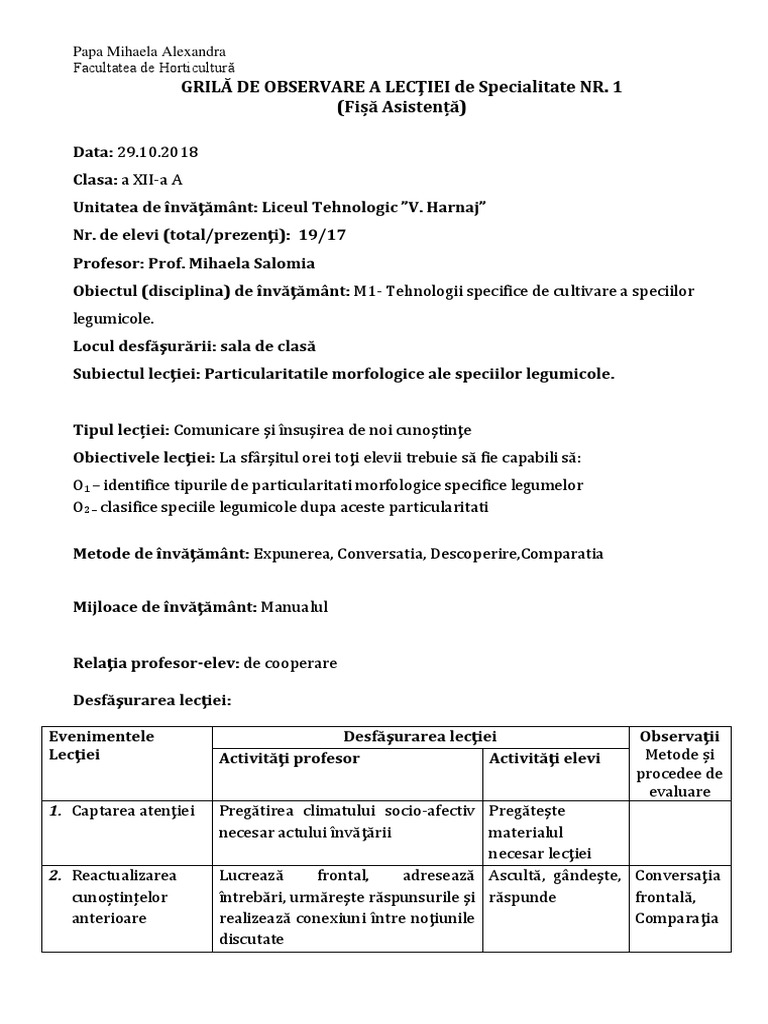 FISA ASISTENTA Lectie NR 1 | PDF