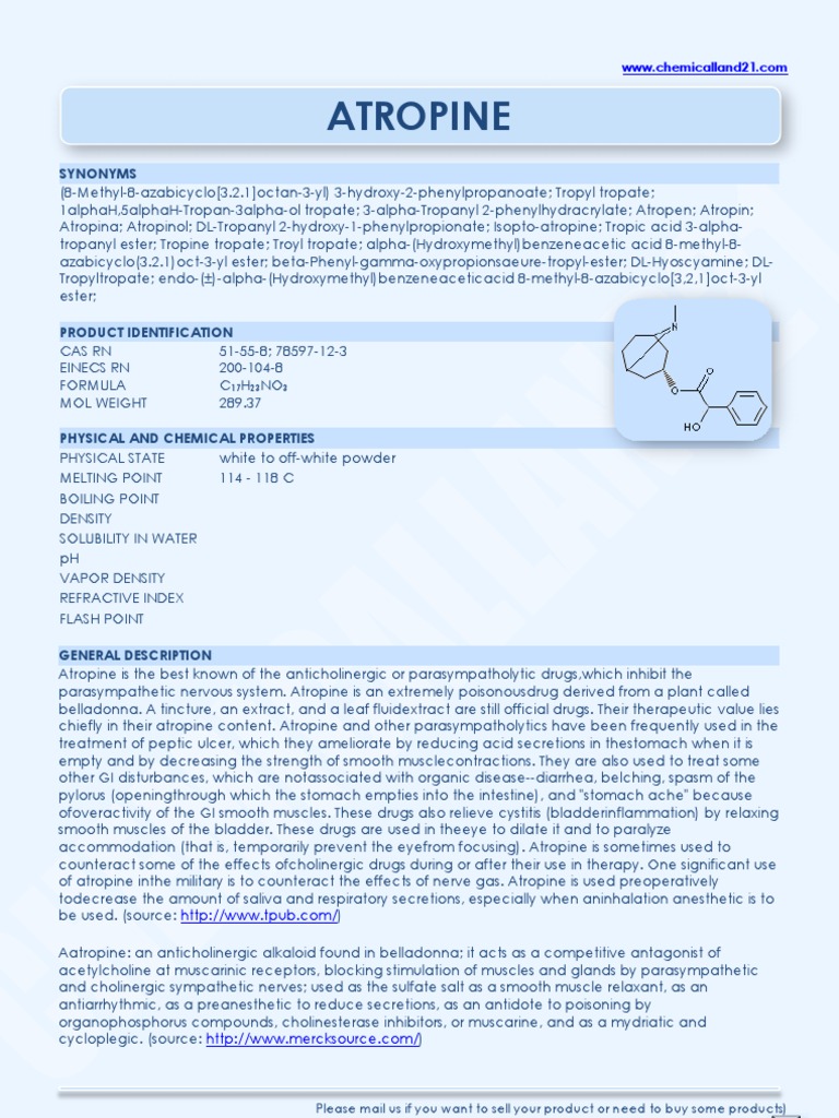 Atropine: Uses, Properties, Safety | PDF | Chemical Compounds | Chemistry