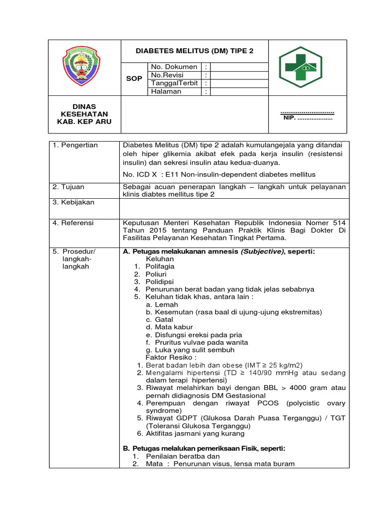 SOP Diabetes Melitus Tipe 2 | PDF