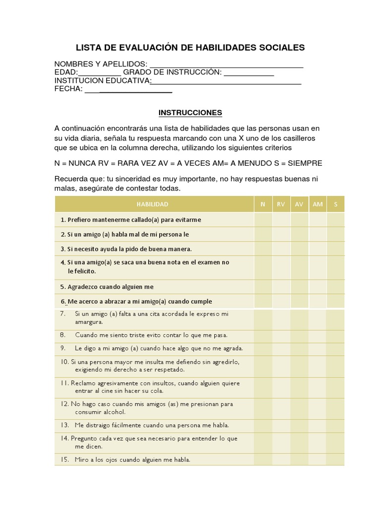 Lista de Evaluación de Habilidades Sociales | PDF
