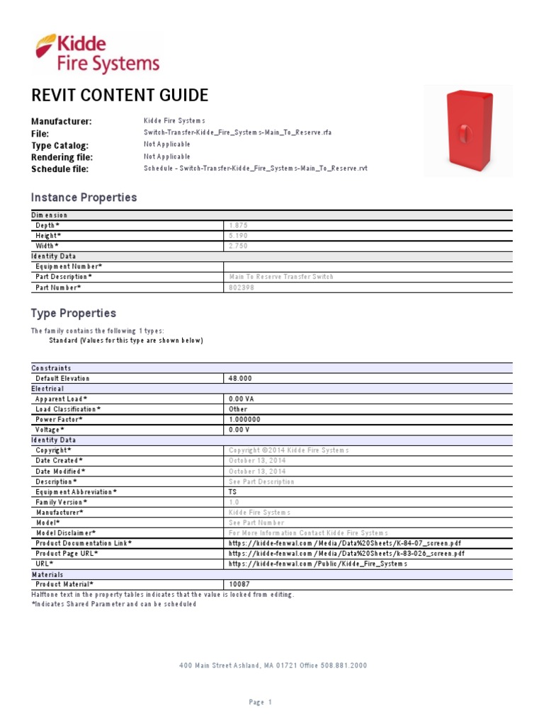 Switch-Transfer-Kidde Fire Systems-Main To Reserve | PDF