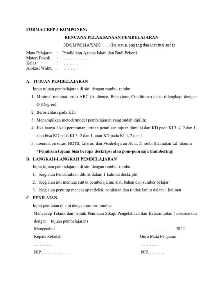 Format RPP 3 Komponen | PDF
