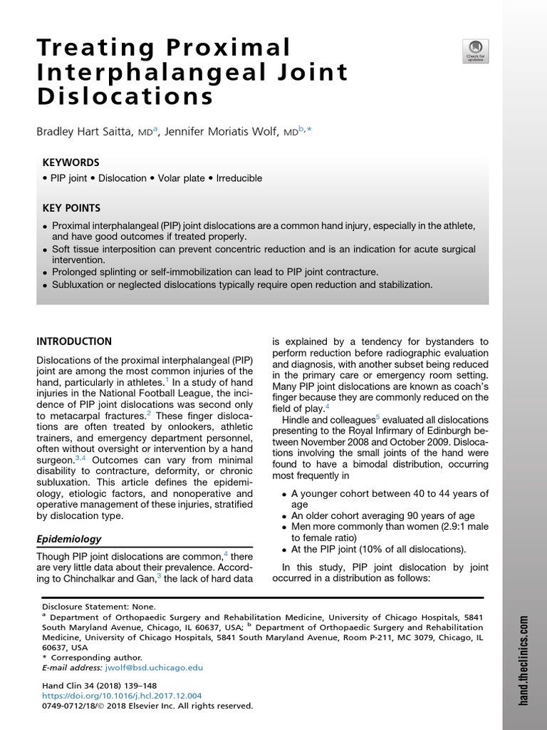 Treating Proximal Interphalangeal Joint Dislocations 2018 | PDF