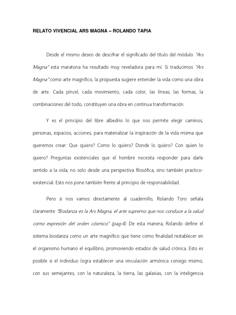 Relato Vivencial Ars Magna | PDF