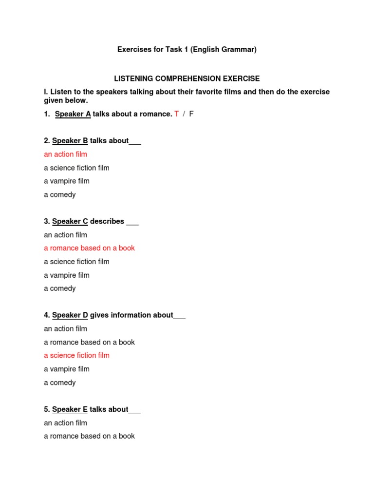 Exercises For Task 1 (English Grammar) | PDF