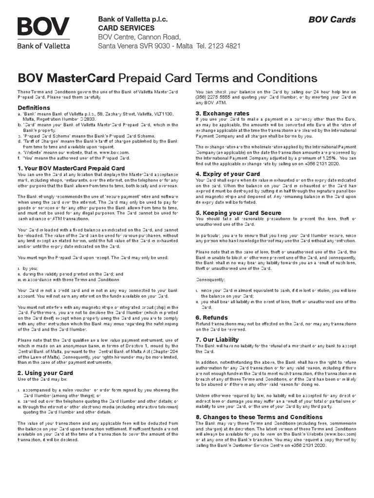 BOV Prepaid Card User Guide | PDF | Debit Card | Financial Transaction