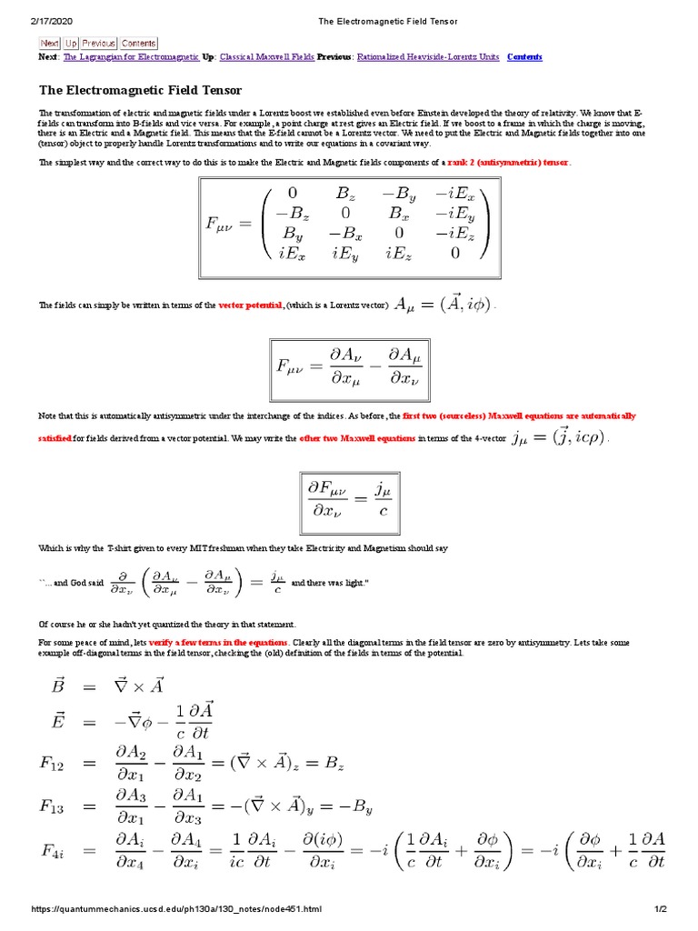 1.the Electromagnetic Field Tensor | PDF | Tensor | Electromagnetic Field