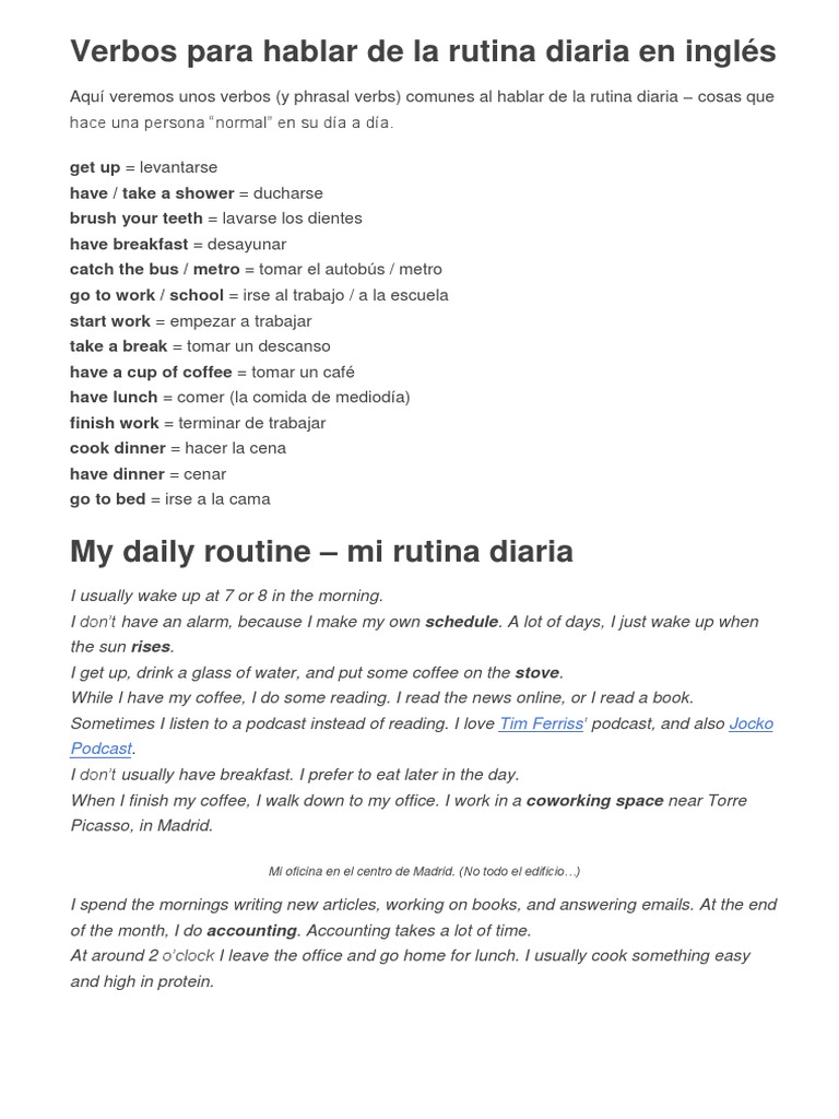 Rutinas Diarias en Ingles | PDF