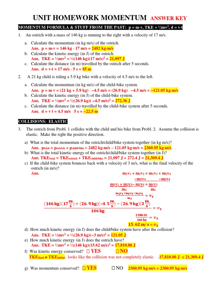 Momentum and Collision Homework Answers | PDF | Momentum | Collision