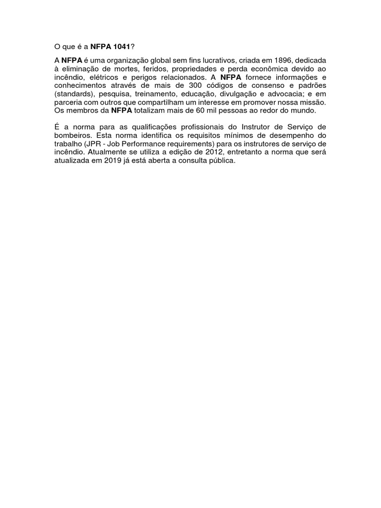 O Que É A NFPA 1041 | PDF | Negócios