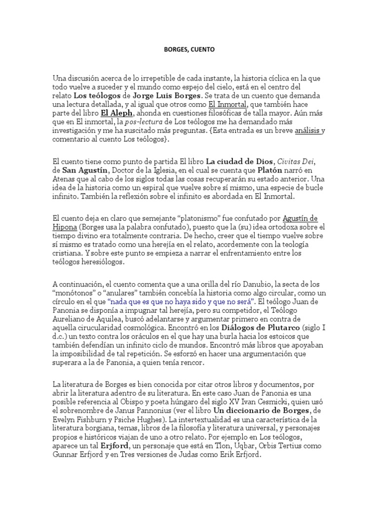 Borges, Cuento | PDF | Agustín De Hipopótamo | Divinidad (disciplina ...