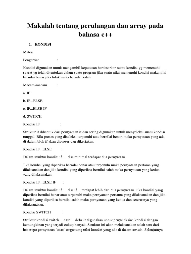 Makalah Tentang Perulangan Dan Array Pada Bahasa C | PDF | Metode ...