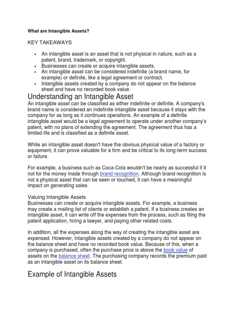 What Is An Intangible Asset | PDF | Intangible Asset | Book Value