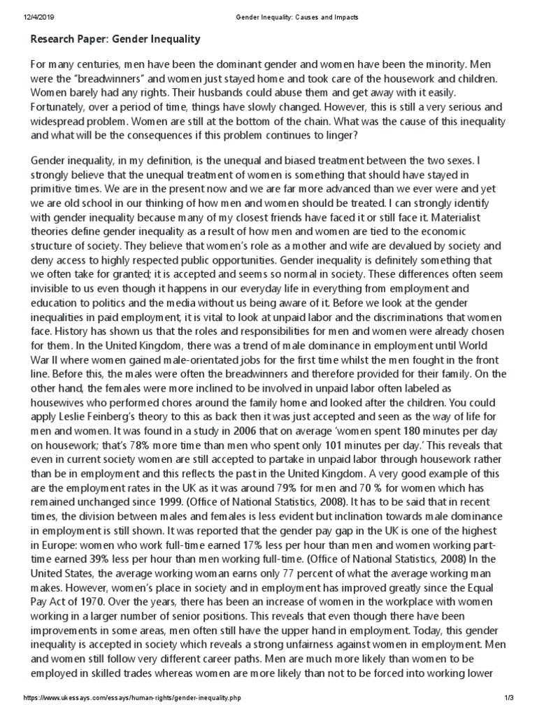 Gender Inequality - Causes and Impacts | PDF | Gender Role | Gender ...