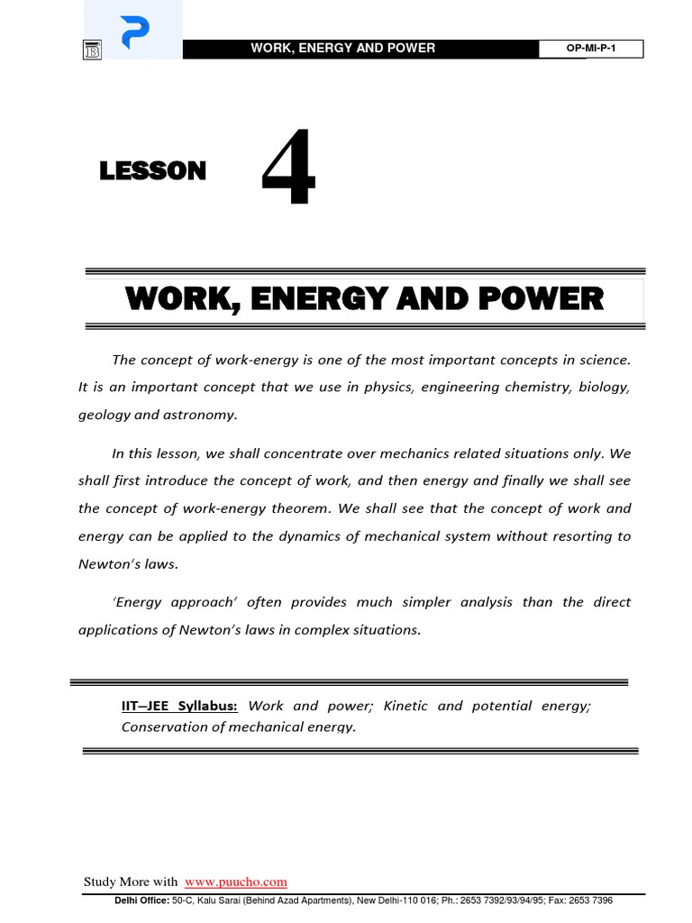 Work, Energy, and Power Concepts | PDF | Potential Energy | Kinetic Energy