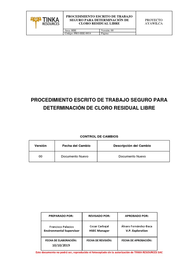 Determinación de Cloro Residual Libre (PTAP) | PDF | Cloro | Agua