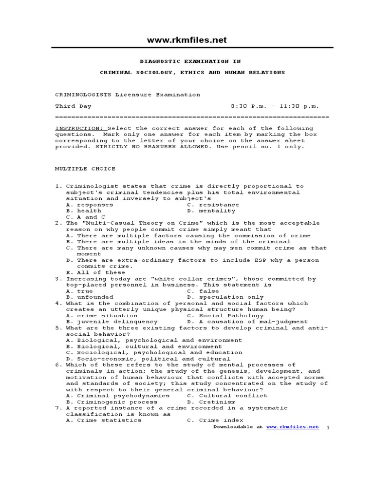 Diagnostic Examination in Criminal Sociology | PDF | Prosecutor | Crime ...