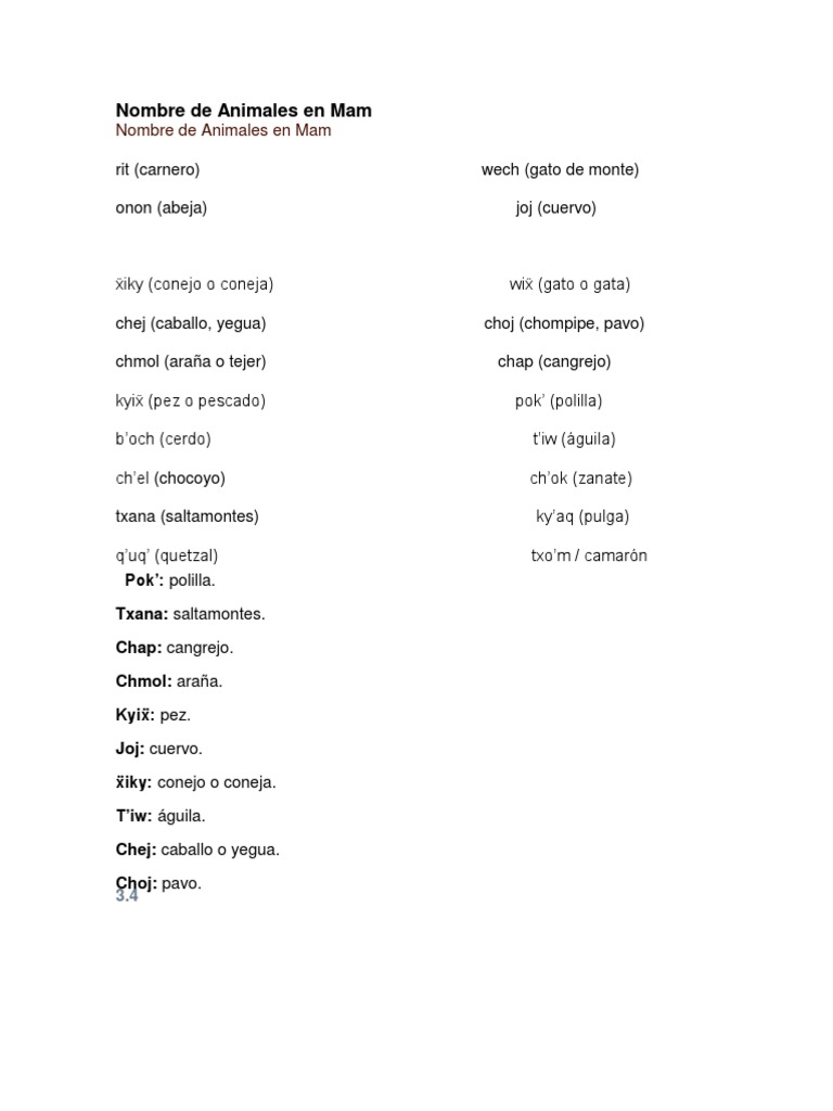 Animales en Mam | PDF