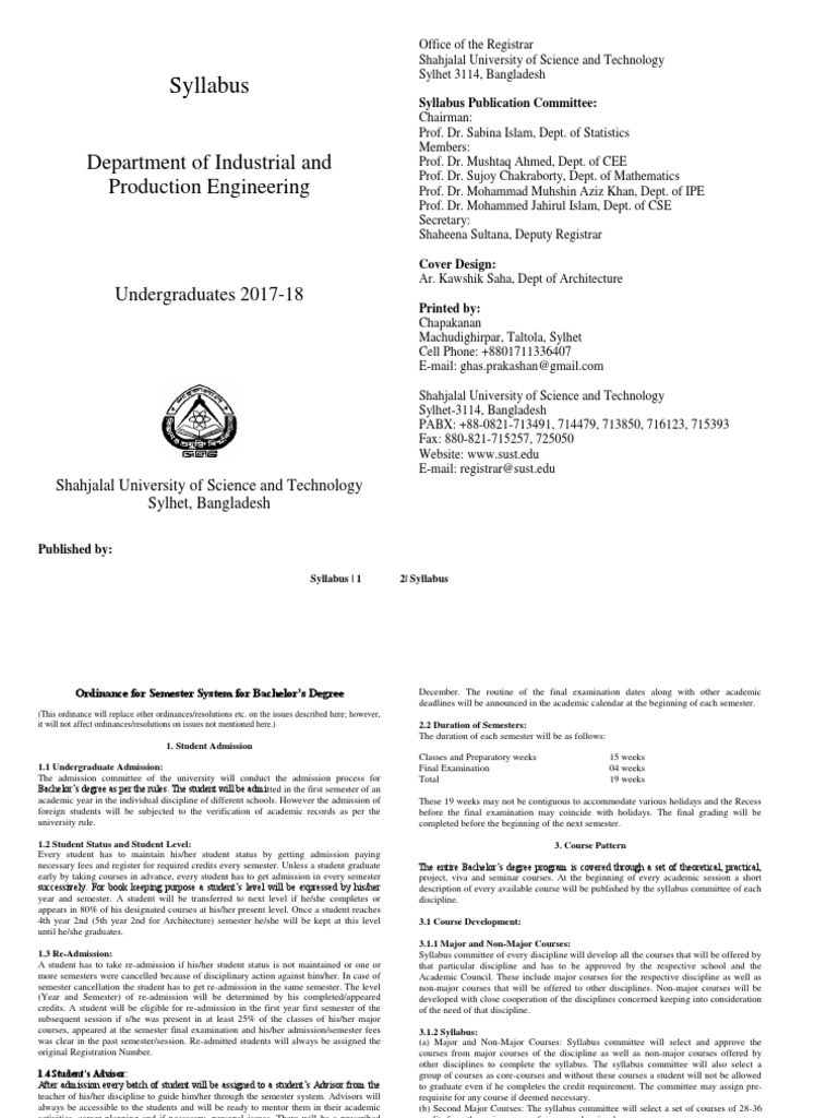 IPE Dept Syllabus 2017-18 Undergraduate and Graduate | PDF | Postgraduate Education | Course Credit