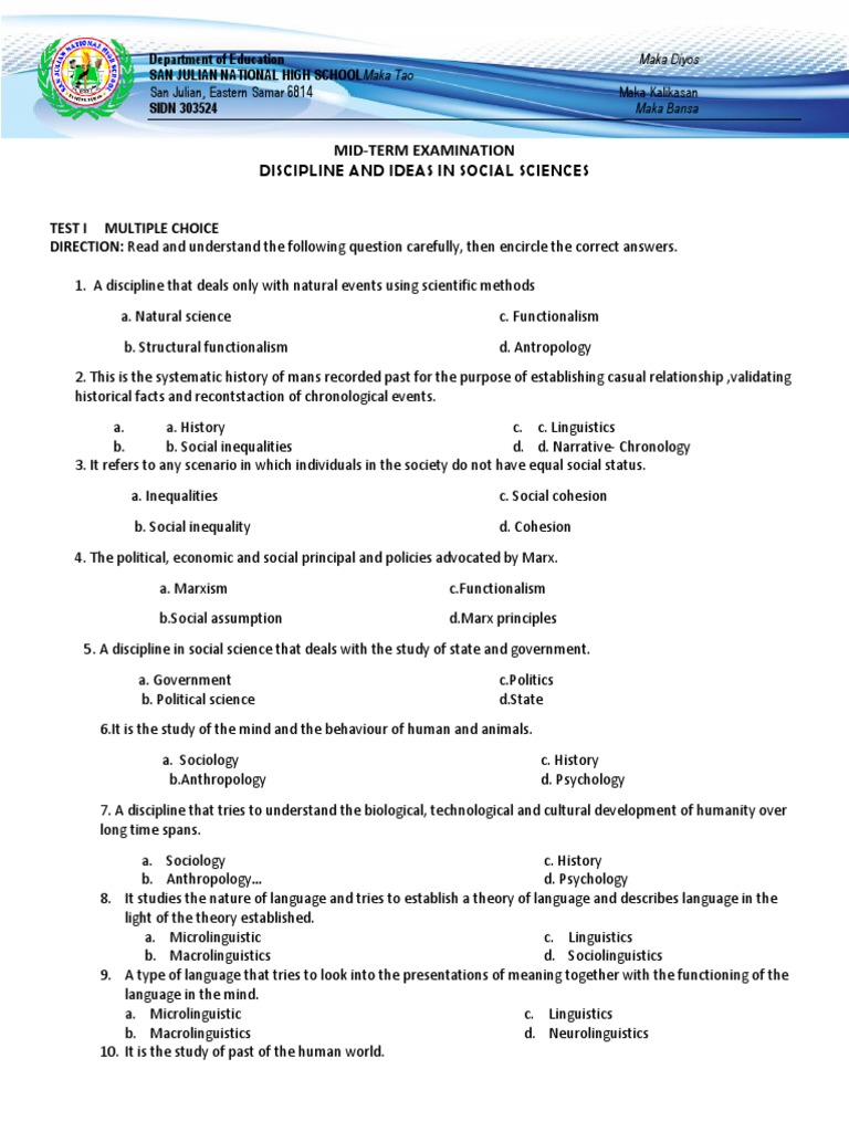 DISS Exam | PDF | Social Science | Economics