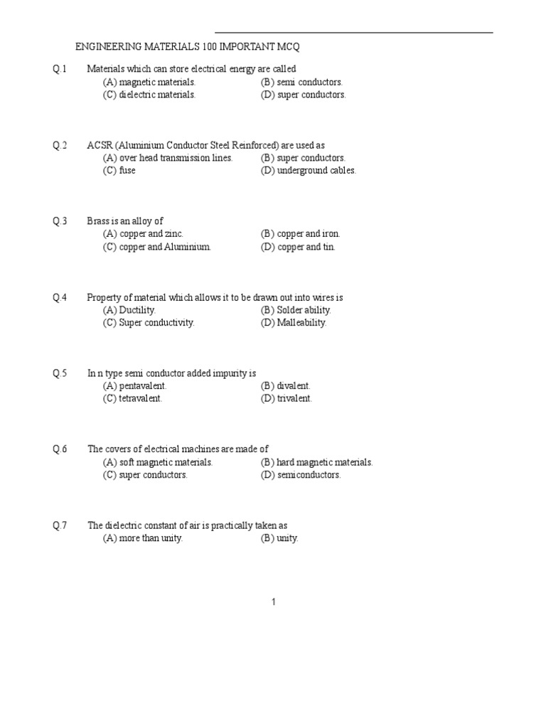 Eem MCQ | PDF | Electrical Resistivity And Conductivity | Semiconductors