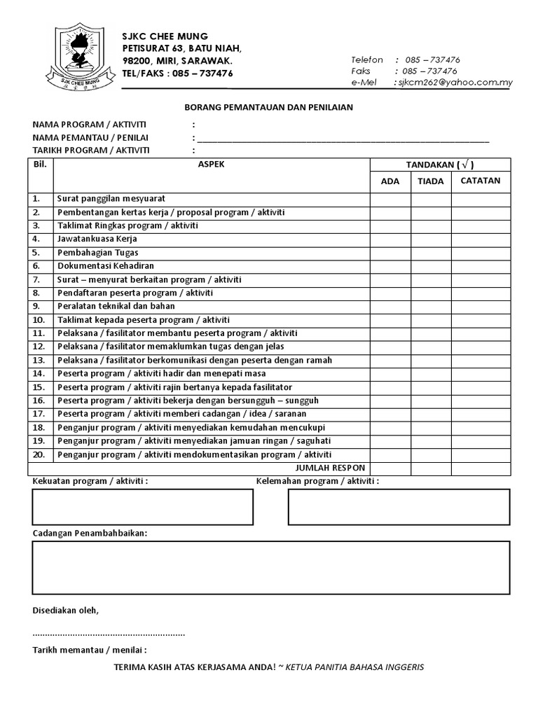 Borang Penilaian Program Sekolah | PDF